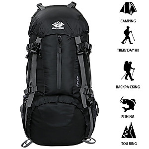 Hiking Backpack, Esup 50L Multipurpose Mountaineering Backpack with rain cover 45l+5l Travel Camping Backpack, Suitable for Climbing Skiing Outdoor Sport(Black-50L)