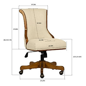 Home Office Chair Adjustable Height Swivel Chair with Wheels Linen Fabric Upholstered Computer Desk Chair with Wooden Legs Comfortable Armless Chair for Home Office Study Studio(Beige)