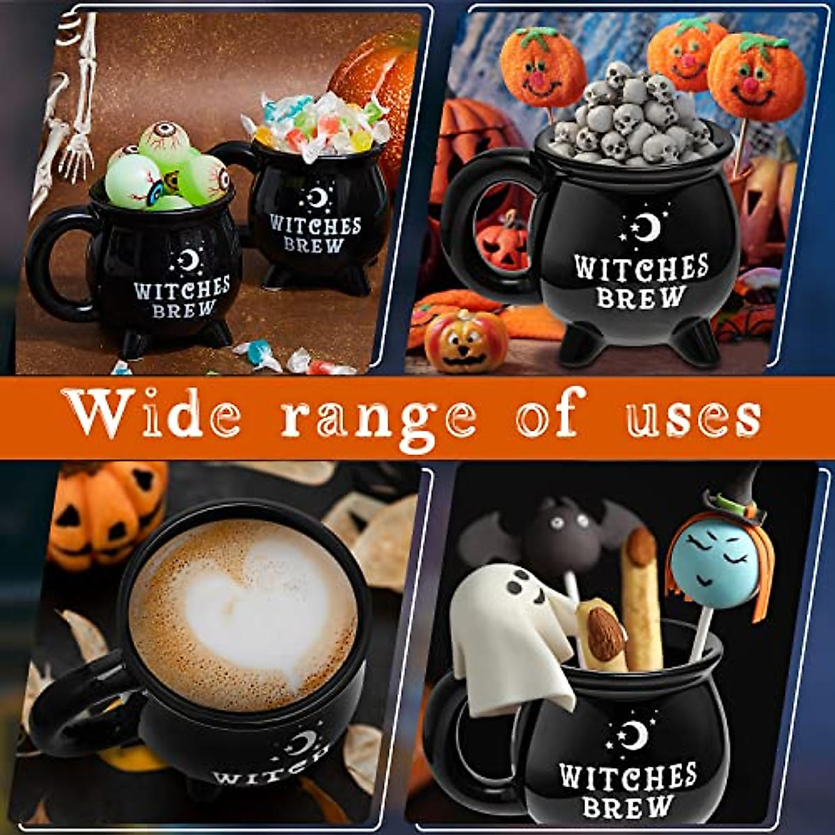 Tessco Witches Brew Witch Cauldron Coffee Mug Black Ceramic Coffee Cups Black 12 oz Mug Ceramic Witchy Gifts Witch Decor Halloween Mug Drinkware Black Cup Novelty Coffee Mugs Tabletop (2 Pcs)