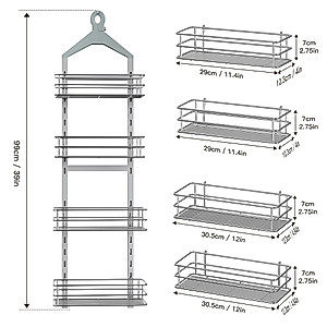 Nieifi Hanging Shower Caddy,4 Tier Adjustable Basket Over Shower Head Shower Organizer Hanging with Hooks Shower Racks for Inside Shower Shelf Anti-Swing Bathroom Organizer Shelves, Silver