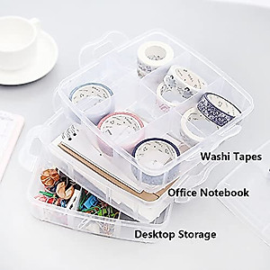 3 Tier Small Stackable Storage Container Box with Handle, CORGIMHZ Plastic Craft Organizer Case with 18 Adjustable Compartments for Washi Tapes, Art Supplies, Jewelry (5.9 x 5.83 x 4.88 in) (2, clear)