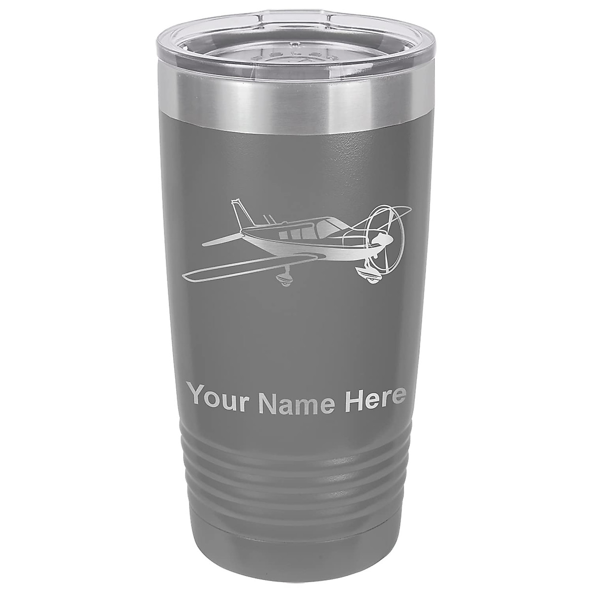 LaserGram 20oz Vacuum Insulated Tumbler Mug, Low Wing Airplane, Personalized Engraving Included (Gray)