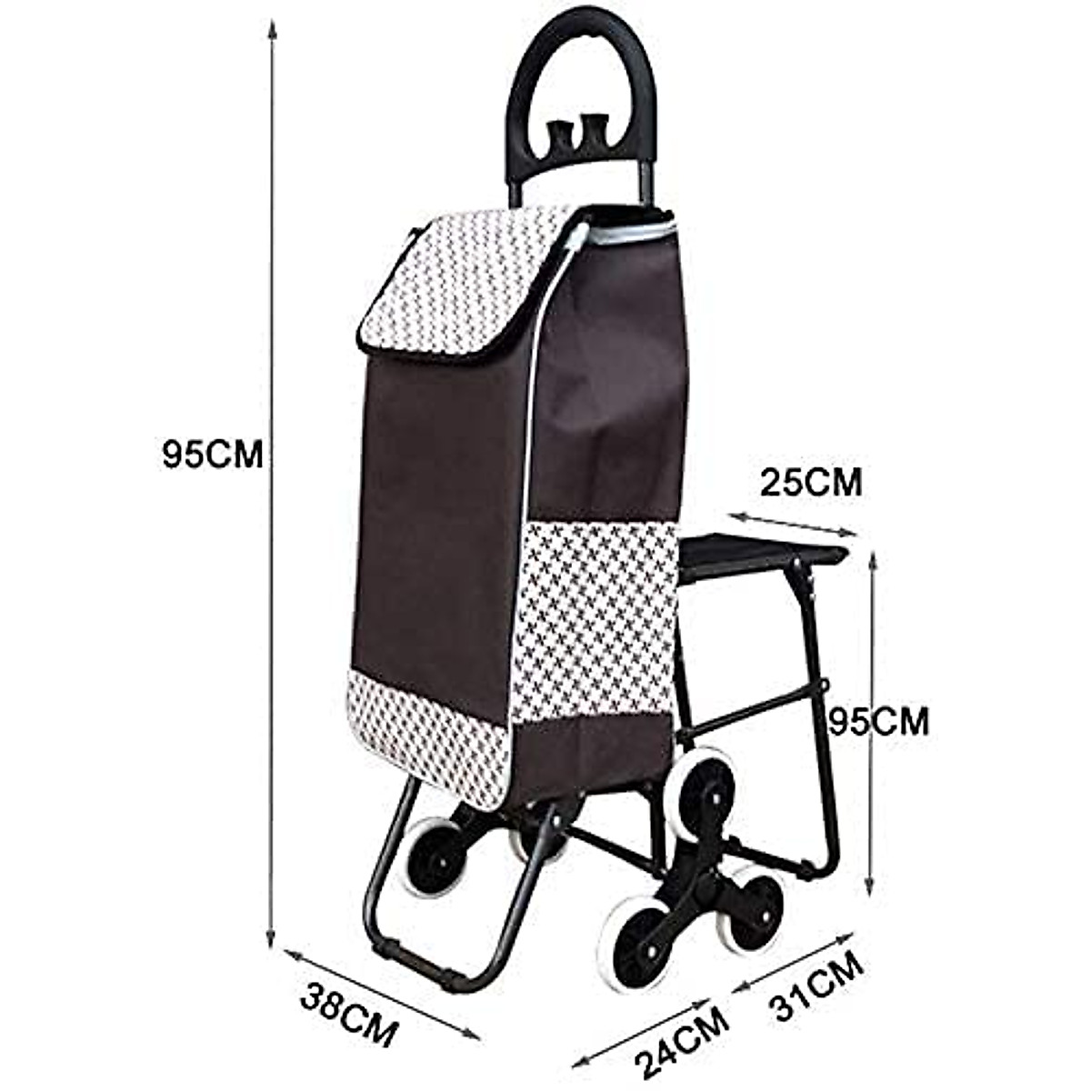 Shopping Trolley on Wheels Multi Function Shopping Cart Trolley Old Age Handcart Stair Climber with Hook Handle Seat Removable Waterproof Canvas Bag Storage Hand Trucks,Black,A ,Shopping Trol