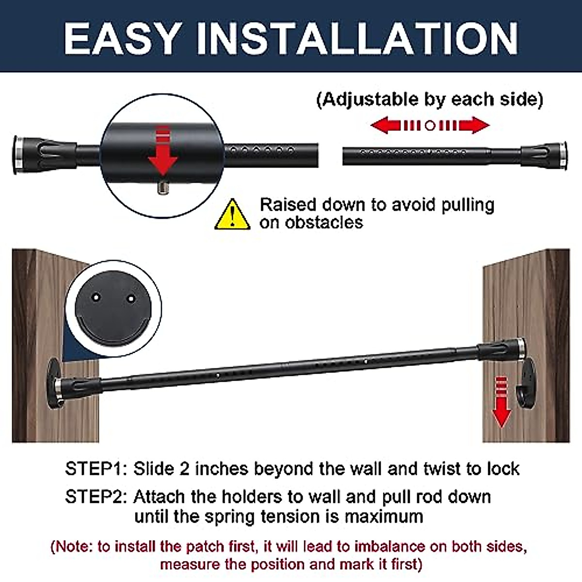 Shower curtain rod，Black shower curtain rods No Drilling Expandable Spring Loaded Curtain Tension Rod Adjustable 43 to 73 inch doesn't rust