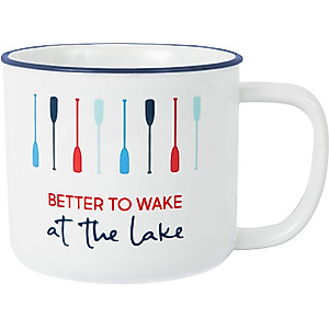 Pavilion Gift Company Large 17 Oz Stoneware Coffee Cup Mug Better to Wake at The Lake, 1 Count (Pack of 1), Blue