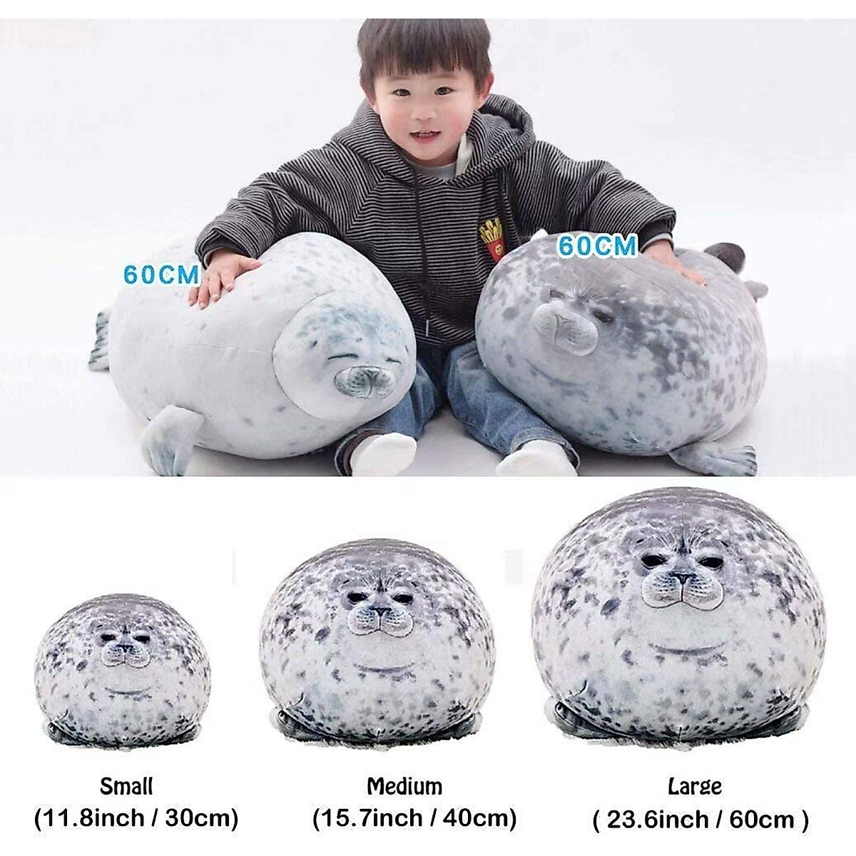 Baboies Plush Seal Pillow, Chubby Blob Seal Pillow Cute Seal Plush Toy Cotton Stuffed Animals (Grey Seals, Small)