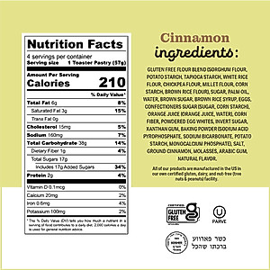 Katz Gluten Free Toaster Pastries. Cinnamon. Easy Breakfast Food Or Anytime Healthy Snacks For Adults & Kids. Gluten Free Snacks. Dairy Free, Nut Free, Peanut Free, Soy Free. Kosher Snacks. Healthy Snacks For Adults & Kids 8 OZ (Pack Of 2) CONTAINS EGGS