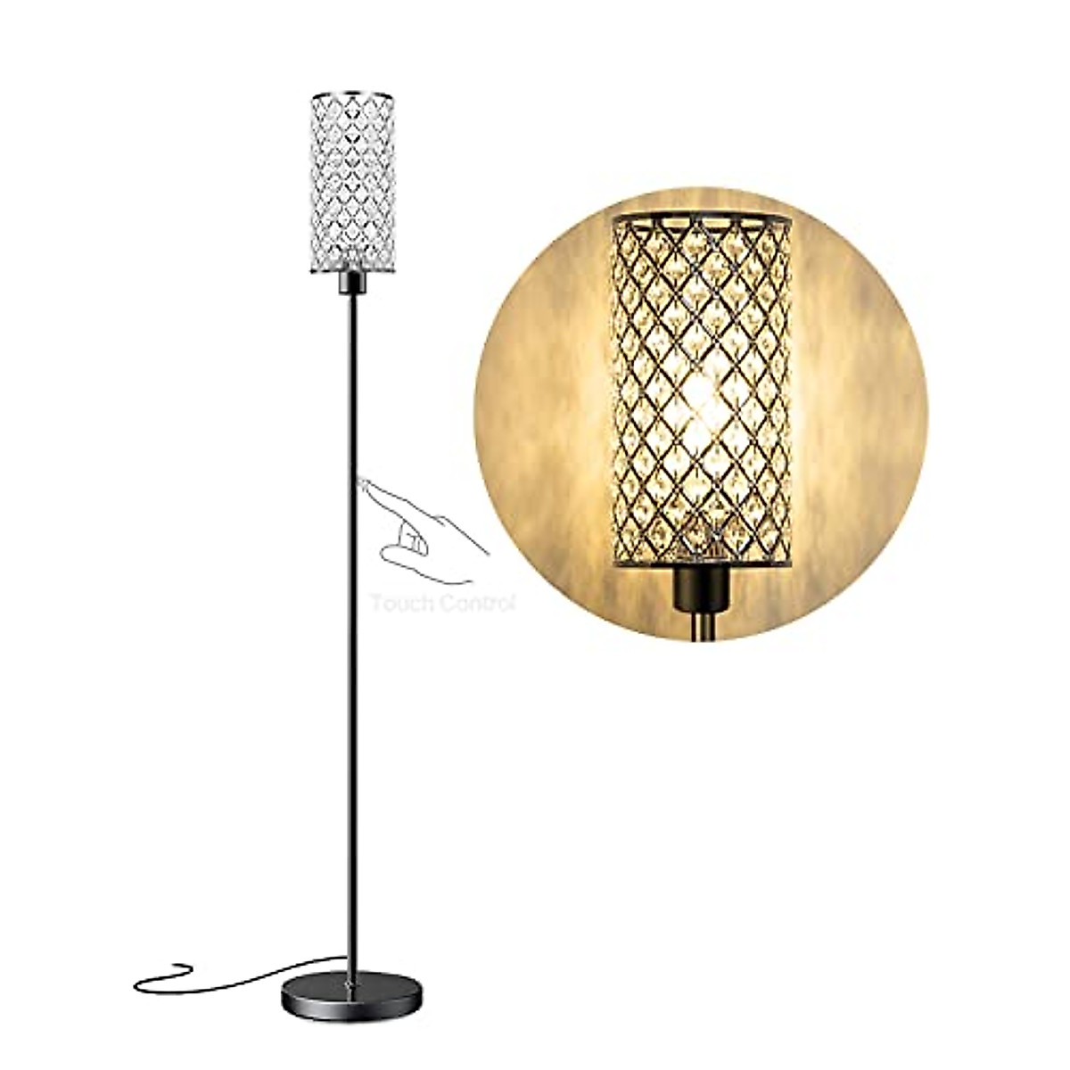 Assemer Touch Crystal Floor Lamp,Modern Sliver Standing Lamps with 3 CCT LED Bulb,Tall Pole Accent Lighting for Living Room,Girl Bedroom,Home Decor,Office