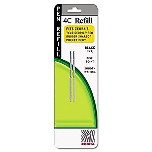 Zebra 4C Ink Pen Refill, 0.7mm Fine Point, Black Ink (2-Pack)