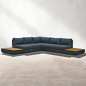 7-Pieces Patio Outdoor Furniture, L Shaped Metal Aluminum Garden Lounge Sofa Set, Outdoor sectional Sofa with Side Table, All Weather Modular Sectional Couch for Garden, Poolside, Porch (White)