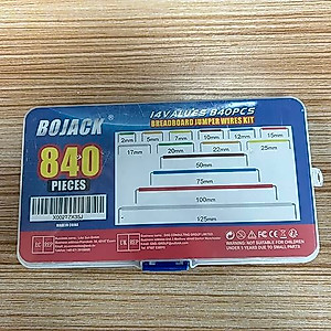 BOJACK 14 Vaules 840 pcs 2-125mm Solderless Flexible Breadboard Connecting Line Cables Breadboard Jumper Wires kit