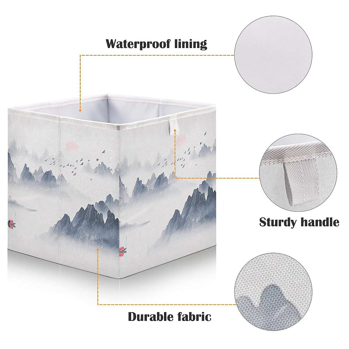 Burbuja Watercolor Mountains Storage Cubes Fabric Storage Bins Foldable Closet Organizer Basket with Handle, 11x11x11 Cube