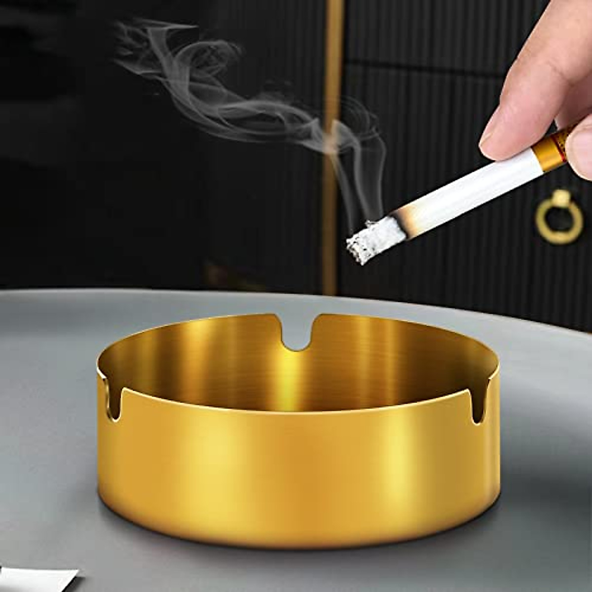 roygra Ashtray 2 Pack, Metal Ashtray - Black, Medium Size (3.15 x 3.15 x 1.3’’)