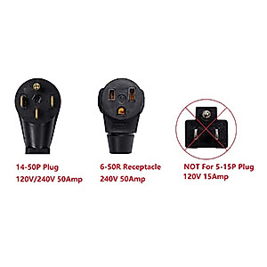 ONETAK NEMA 14-50P to 6-50R 240V 50 Amp 4 Prong Male Plug to 3 Prong Female Outlet Receptacle Generator Welder Dryer EV Charger Power Cord Adapter