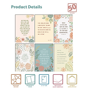 Better Office Products 50 Pack Inspirational Christian Greeting Cards with Envelopes, 6 Bible Verses, 6 Designs, 4x6 Inch, Scripture Notecards for All Occasions,(Floral Harvest)