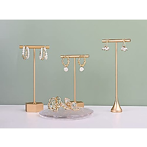 GemeShou Gold Metal Earring T Bar Stand Retail display holders for show, Jewelry Online stores Photography Display Props Organizer【Gold-Hexagon Base Height 4.5"】