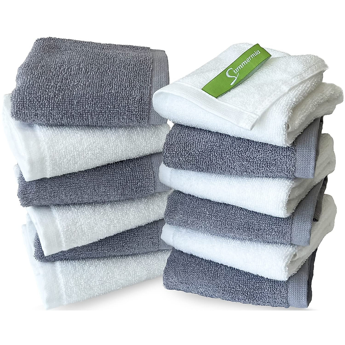 SUMMERMIA 12 Pack Washcloths 13" x 13" - Soft Wash Cloths for Your Face Towel, Wash Cloths for Your Body (White + Gray)
