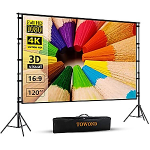 Projector Screen and Stand,Towond 120 inch Outdoor Projection Screen, Portable 16:9 4K HD Rear Front Movie Screen with Carry Bag Wrinkle-Free Design for Home Theater Backyard Cinema