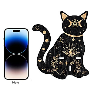 CRASPIRE Small Crystal Shelf Cat Black Crystal Display Shelf Magical Boho Wooden Witch Altar Wall Mounted Hanging Rustic Crystal Holder Stand with 3 Pieces Crystals Stones for Wall Decor