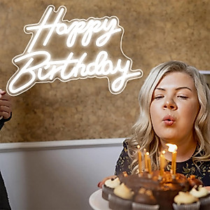 DAKABUKA LED Neon Happy Birthday Sign Night Light Party Decorations White USB Operated Decorative for Backdrop Party Bedroom Wall Décor 5v