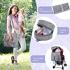 Beaulyn Diaper Bag Tote with Pacifier Case and Changing Pad, Large Capacity Travel Baby Diaper Bag Backpack for Mom Dad