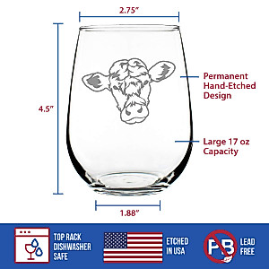 Cow Face Stemless Wine Glass - Funny Cute Farm Animal Themed Decor and Gifts for Cow Lovers - Large 17 Oz