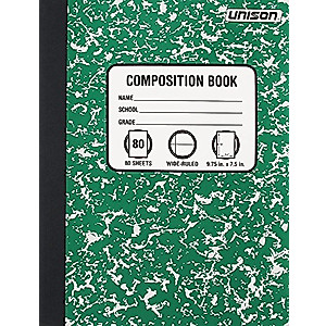 Bundle of 5 Wide Ruled Marbled Composition Notebooks; 1 of Each Color ;Red, Blue, Green, Yellow and Black