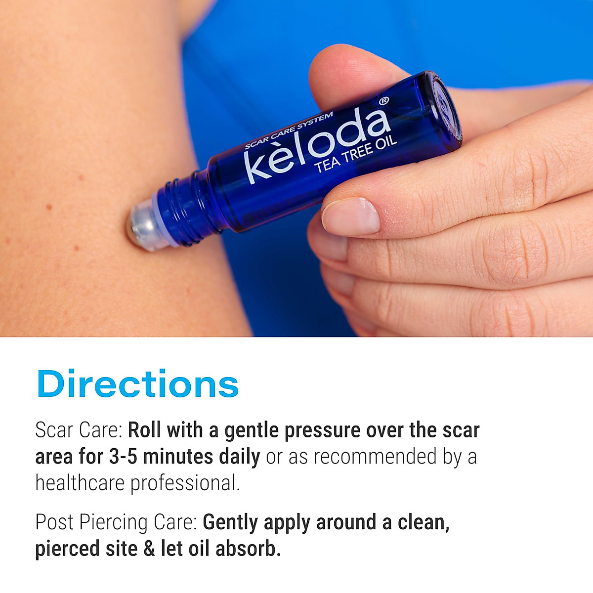 KELODA Scar & Keloid Removal Tea Tree Oil & Massager | Scars & Keloids Post Surgery Treatment | for Burns & Piercing | with Cocoa, Shea Butter, Vitamin E & Lavender Essential Oil 0.3 oz