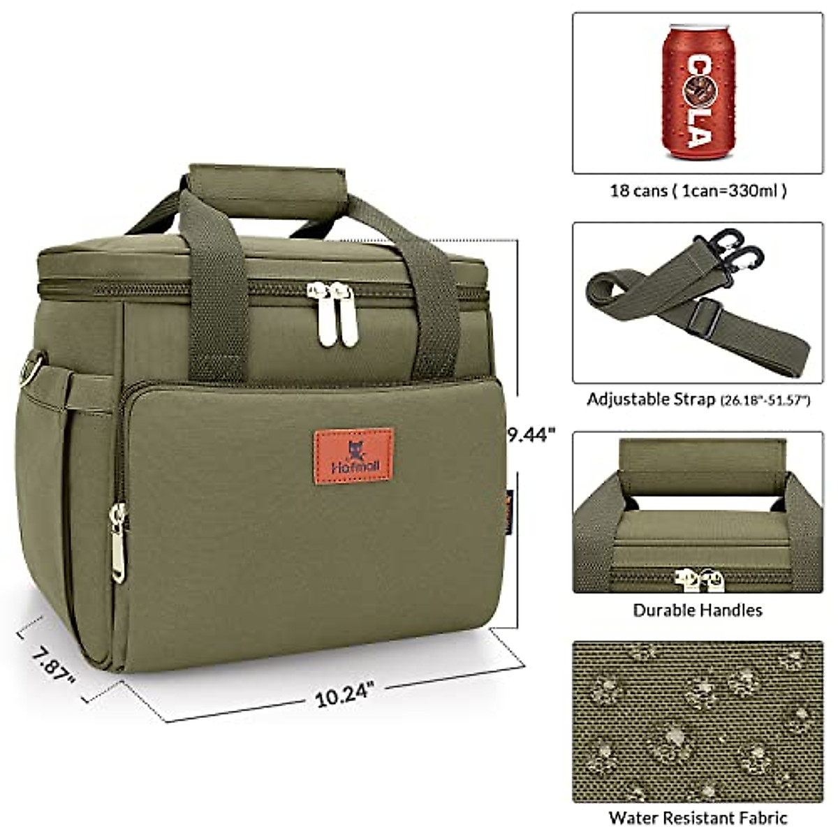 Hafmall Lunch Bag for Women Men, Wide Opening Insulated Lunch Box, Leakproof Lunch Tote Bag with Shoulder Strap, Reusable Lunch Bags for Adults for Work, Green