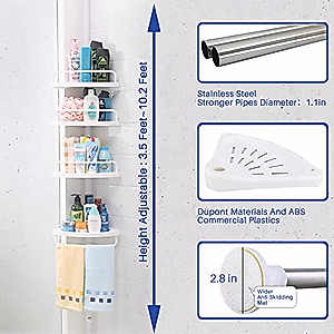 H&A Strong Shower Storage Caddy,SturdyTension Corner Pole Caddy,Commercial Grade Rustproof Bathroom Bathtub Adjustable Corner Rack Ivory