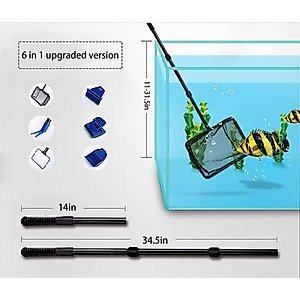 CLPOAWC Fish Net Aquarium Extendable Long Handle Plastic Skimmer Fine Mesh Net for Betta Net Fish Tank Basket Suit, Black, 34.6