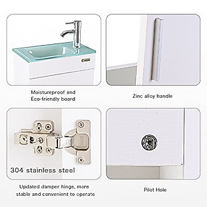 eclife Bathroom Vanity W/Sink Combo, 18.4” for Small Space MDF Modern Design Wall Mounted Vanity Set, Porcelain Ceramic Sink Top, Chrome Faucet (F-A15E01W)