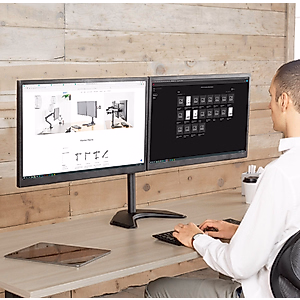 VIVO STAND-V002F Dual LED LCD Monitor Free-Standing Desk Stand for 2 Screens up to 27 Inch Heavy-Duty Fully Adjustable Arms with Max VESA 100x100mm