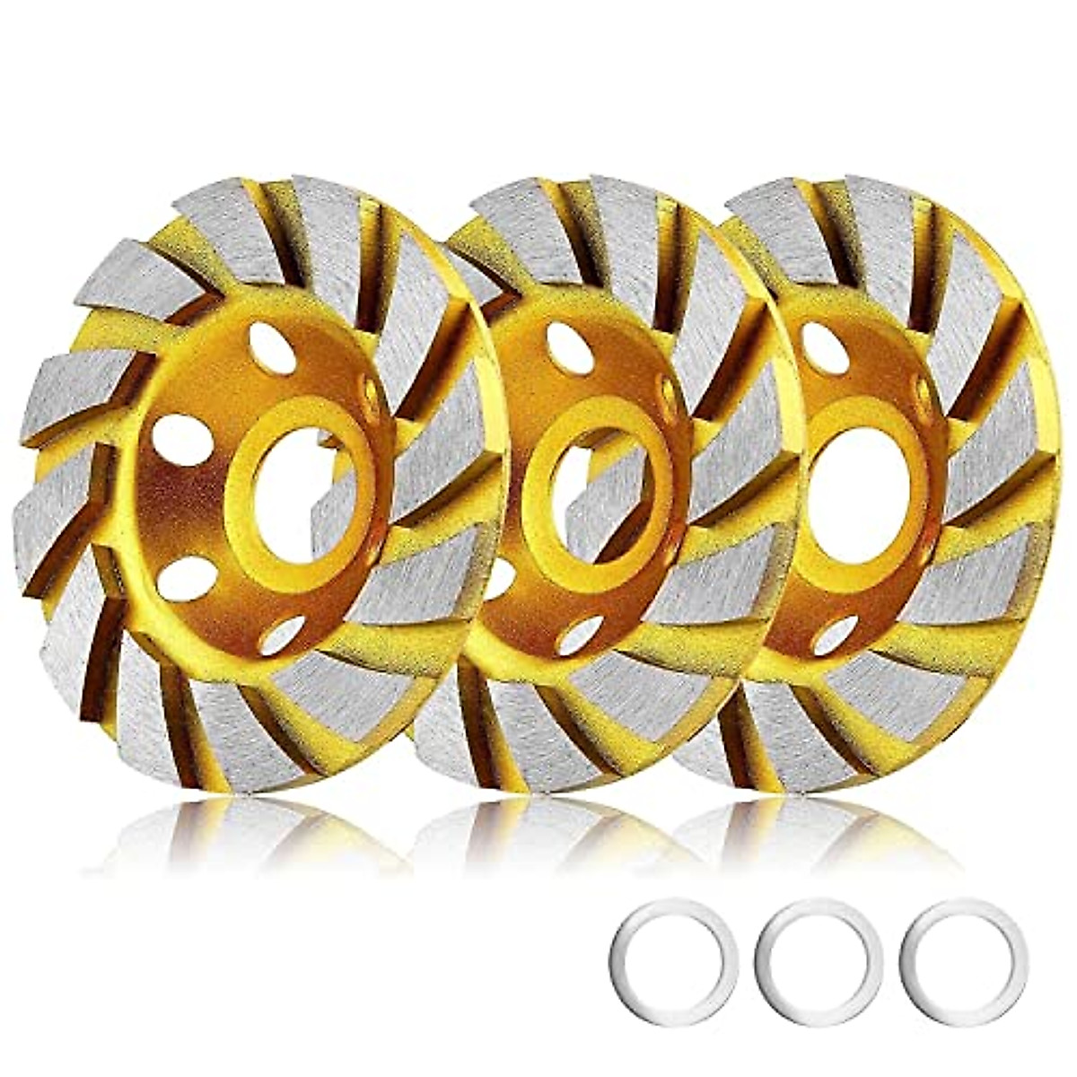 3pc-4 Inch Concrete Stone Ceramic Turbo Diamond Grinding Cup Wheel,12 Segs Heavy Duty Angle Grinder Wheels for Angle Grinder (3pcs)