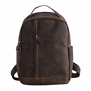 Zoulee Men's Leather Backpack Zipper Backpack Travel Backpack Dark Brown