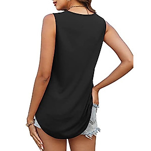 Summer Tops Casual Loose Fit Sleeveless Shirts for Women Flowy Soft Black S