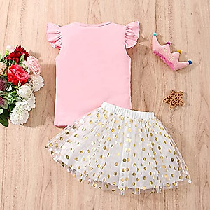 vivifayee Toddler Kids Baby Girls Birthday Princess Outfits Vest Sleeveless T Shirt Polka Dots Tutu Skirt Set with Crown 3Pcs Summer Dress
