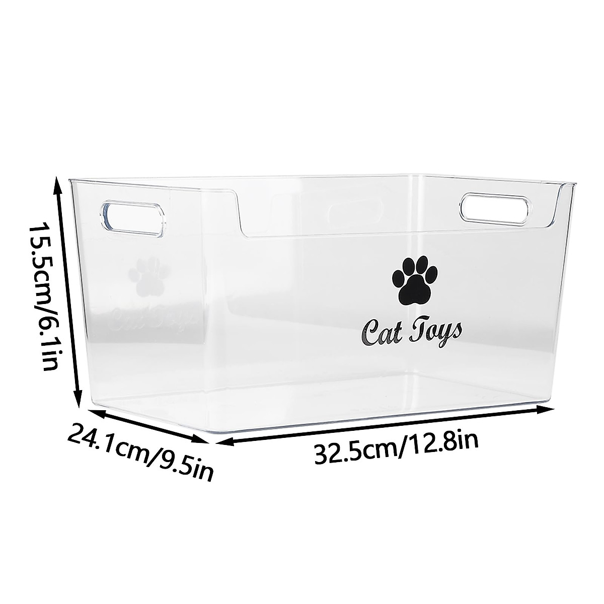 Cat Toy Bin,Clear Cat Toys Storage Bins,Cat Shallow Toy Baskets,Acrylic Pet Supplies Storage Basket with Handle,Easy To Clean,Premium Quality,for Cat Toys, Coats, Clothing, Blankets, and Treats