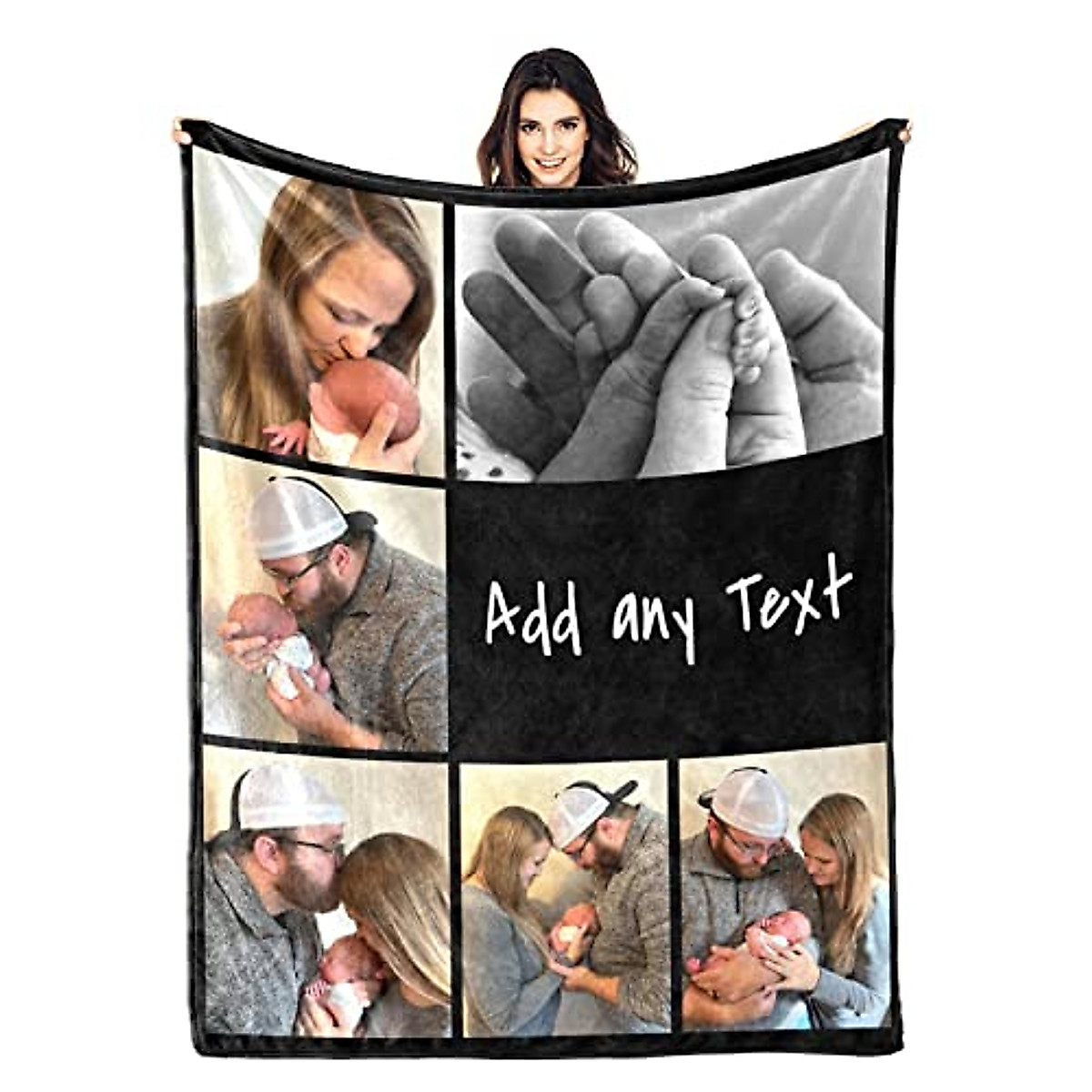 Personalized Picture Text Throw Blanket Custom Blankets with Photos Customized Valentine's day Wedding Christmas Birthday for Father Friend Couples Boyfriend Girlfriend Mothers Sister Dogs 50"x40"