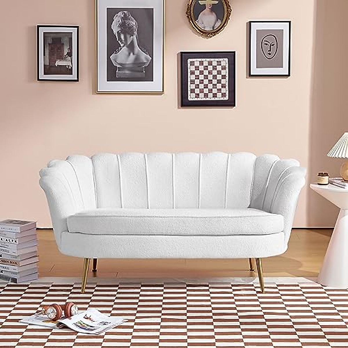 QHITTY Velvet Loveseat, 58'' Teddy Velvet Sofa Accent Couch Settee Upholstered Chair, 2 Seater Small Loveseat for Small Spaces, Living Room (White)