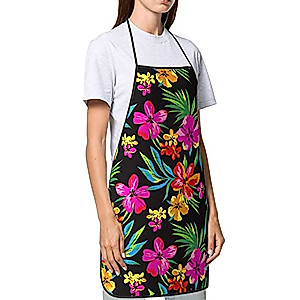 MuMuYun Hawaiian Colorful Flower Kitchen Apron, Kitchen Cooking Aprons with Pockets Aprons for Men Women, 20W x 28L
