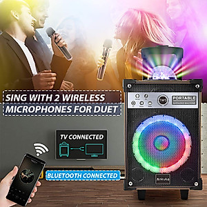 Ankuka Karaoke Machine, Portable Bluetooth Speaker with Disco Lights,Subwoofer PA System with 2 Wireless Microphones for Christmas,Birthday Party