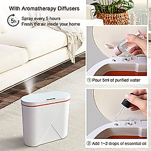 Automatic Trash Can with Essential Oil Diffuser,4 Gallon bathroom trash cans with lid,Touchless Trash Can Bedroom,Small Smart Trash Can Motion Sensor,Slim Garbage Can Bin White Waste Basket (USB)