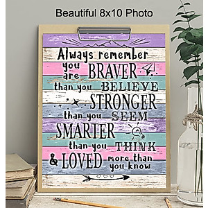 Inspiration Inspirational Wall Art - Always Remember You Are Braver - Positive Quotes Wall Decor - Encouragement Gift for Women - Motivational poster - Kids Room Bedroom - A.A. Milne Quotation Saying