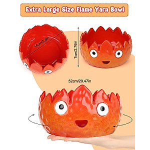Coopay Flame Yarn Bowl for Crocheting/Knitting, Cute Yarn Storage Bowl with 7PCS Yarn & Accessories, Large Size Ceramic Yarn Bowl 6in Crochet Knitting Bowl for Beginners, Great Knitting Crochet Gift