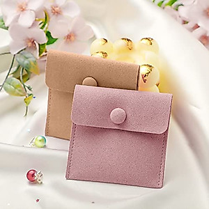 Microfiber Jewelry Pouch 8x8cm, Jewelry Packaging Bag Luxury Small Jewelry Gift Bags Package Snap Button with Divider Microfiber Bag for Bracelet Necklace Packaging (Pink, Beige, Khaki, Brown, 40 Pcs)