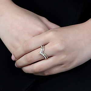 Eternal Sparkles Women's Stainless Steel Cubic Zirconia Multicolor Minimal Tiara Chevron Ring (Pink, 5)