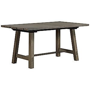 KoiHome Kitchen East-West Set-76 Retro Industrial Style Rectangular 18" Leaf and 6 Chairs, Modern Solid Wood Room, Distressed Finish, Gray, 7-Piece Dining Table Set