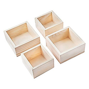 PH PandaHall 4pcs Small Wooden Box 3'' x 3'' 4'' x 4'' Rustic Wooden Box Square Storage Organizer Container Wooden Craft Box for Succulents Plant Collectibles Home Venue Decor Small Item