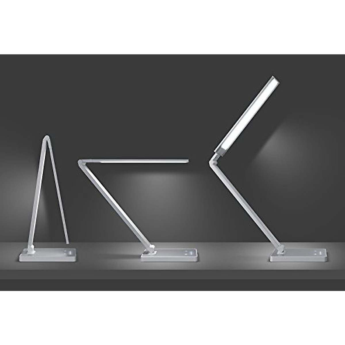 Phive Dimmable LED Desk Lamp with Fast Charging USB Port, Touch Control, 8-Level Dimmer / 4 Lighting Modes, Aluminum Body, Eye-Care LED, Table Lamp for Bedroom/Reading/Study (Silver)